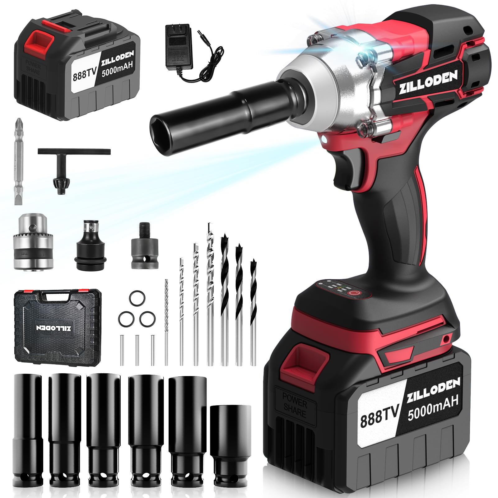 Cordless Impact Wrench, 21V Wrench Electric, 1/2 Impact Gun with 4-Mode ...