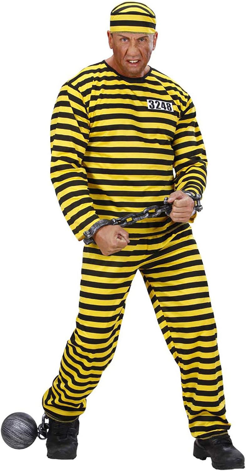 xL Convict – Yellow & Black Costume Extra Large for Prisoner Jail Fancy ...