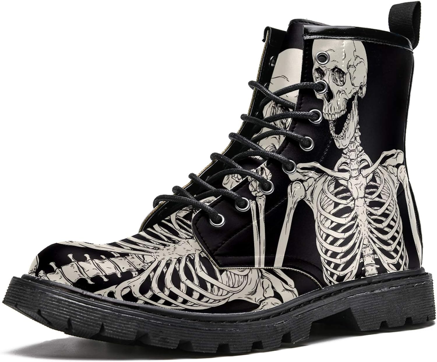 MAPOLO Men's High Top Boots Lace Up Human Skeleton Posing Winter Boots ...