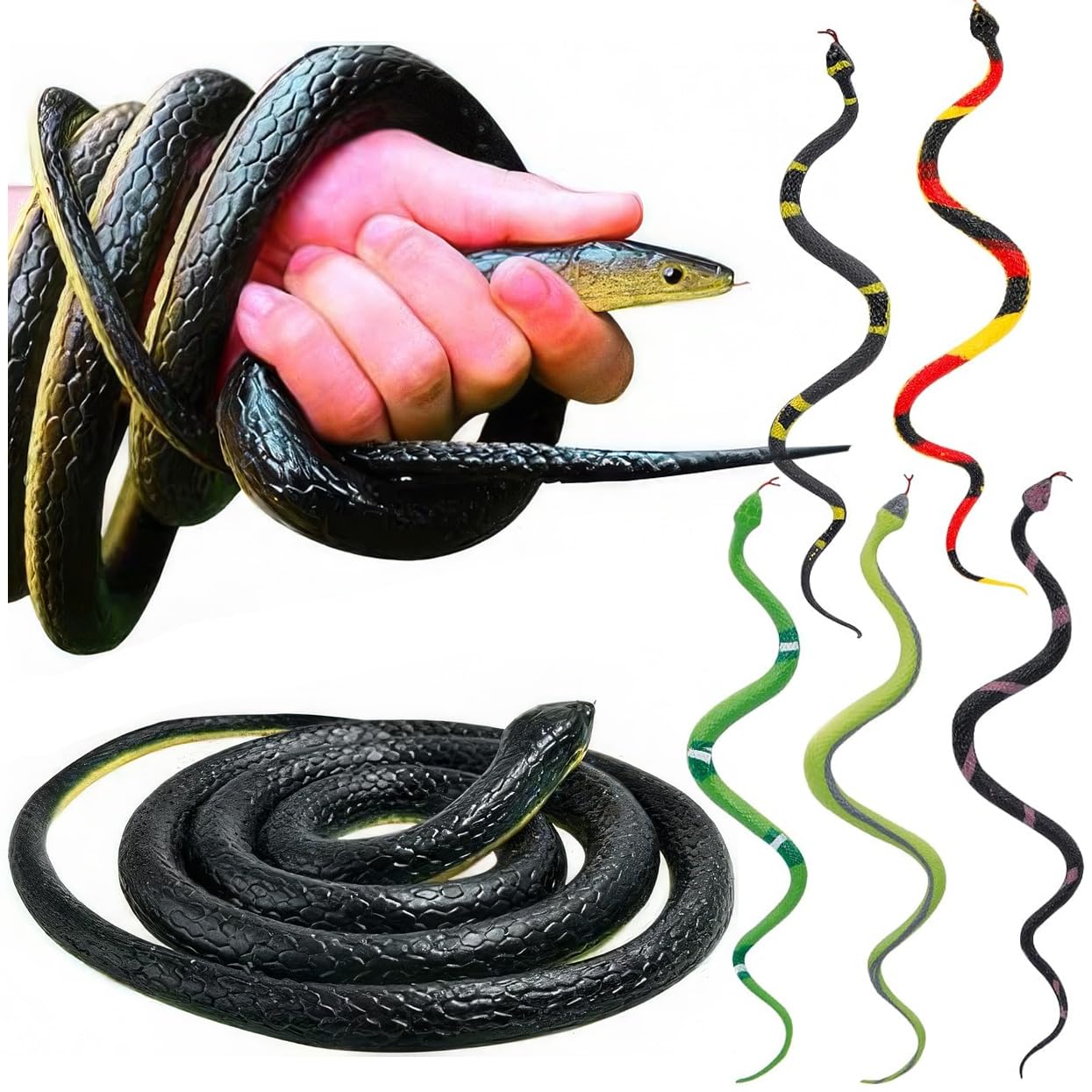Pack of Fake Snake for Garden Decoration, Realistic Snake and 5 Small ...