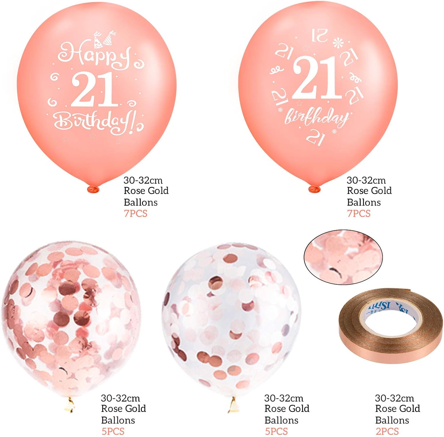 Whaline 21st Birthday Balloons Set 24pcs Rose Gold Latex Balloon ...