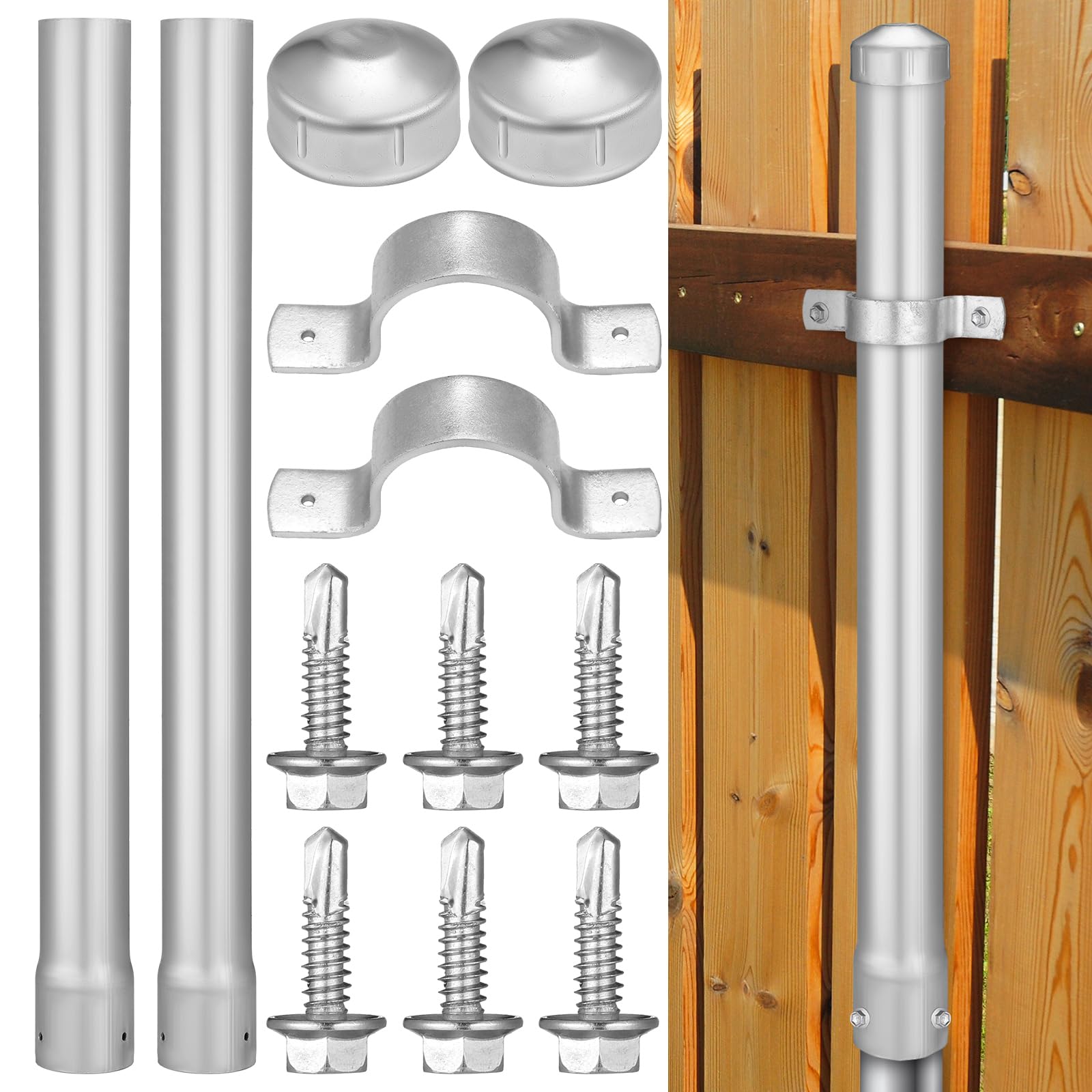 Hicarer 2 Pack 2-3/8" Od Fence Height Extender 24" Metal Fence Post ...