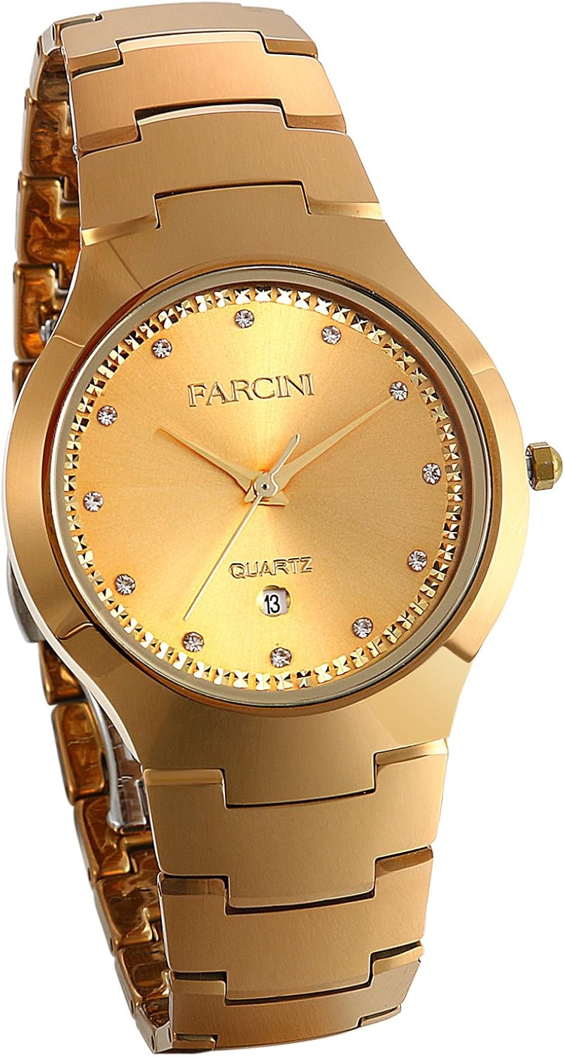 JewelryWe Mens Wrist Watch Tungsten Carbide Square Dial Calendar Quartz ...