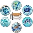 Amazon.com: VAATOO Pack 6 Coasters Sea Turtle Absorbent Ceramic ...