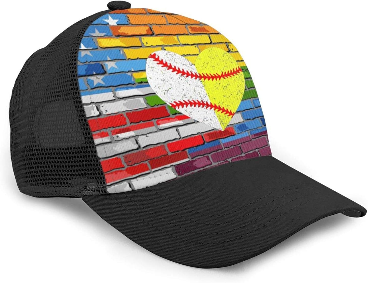 Softball Baseball Heart Baseball Cap Unisex Classic Baseball Cap Black ...
