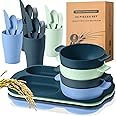 Amazon.com: Tanlade 24 Pcs Wheat Straw Dinnerware Cutlery Sets, Divided ...