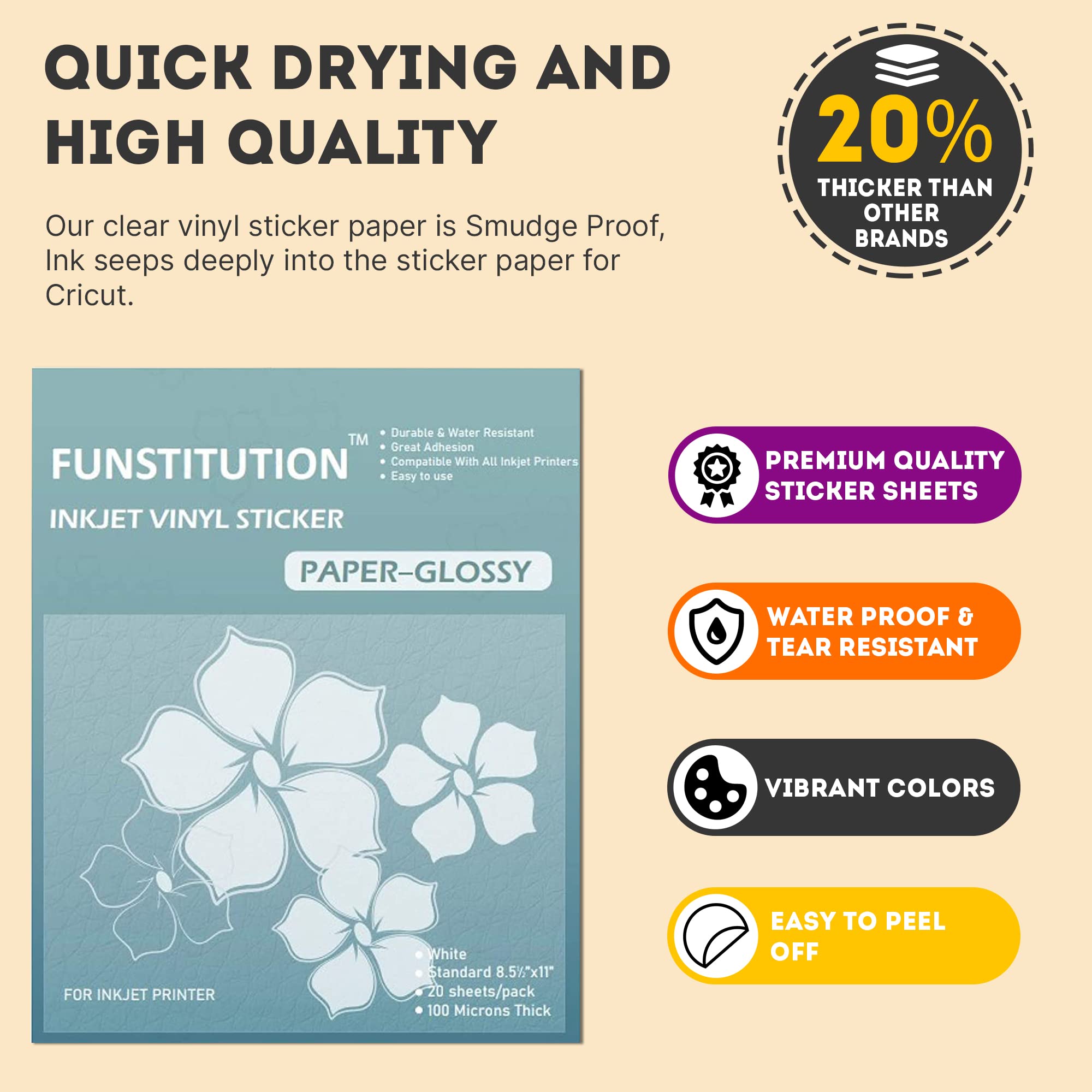 Mua 20 Premium Printable Vinyl Sticker Paper for Inkjet Printer - 8 ...