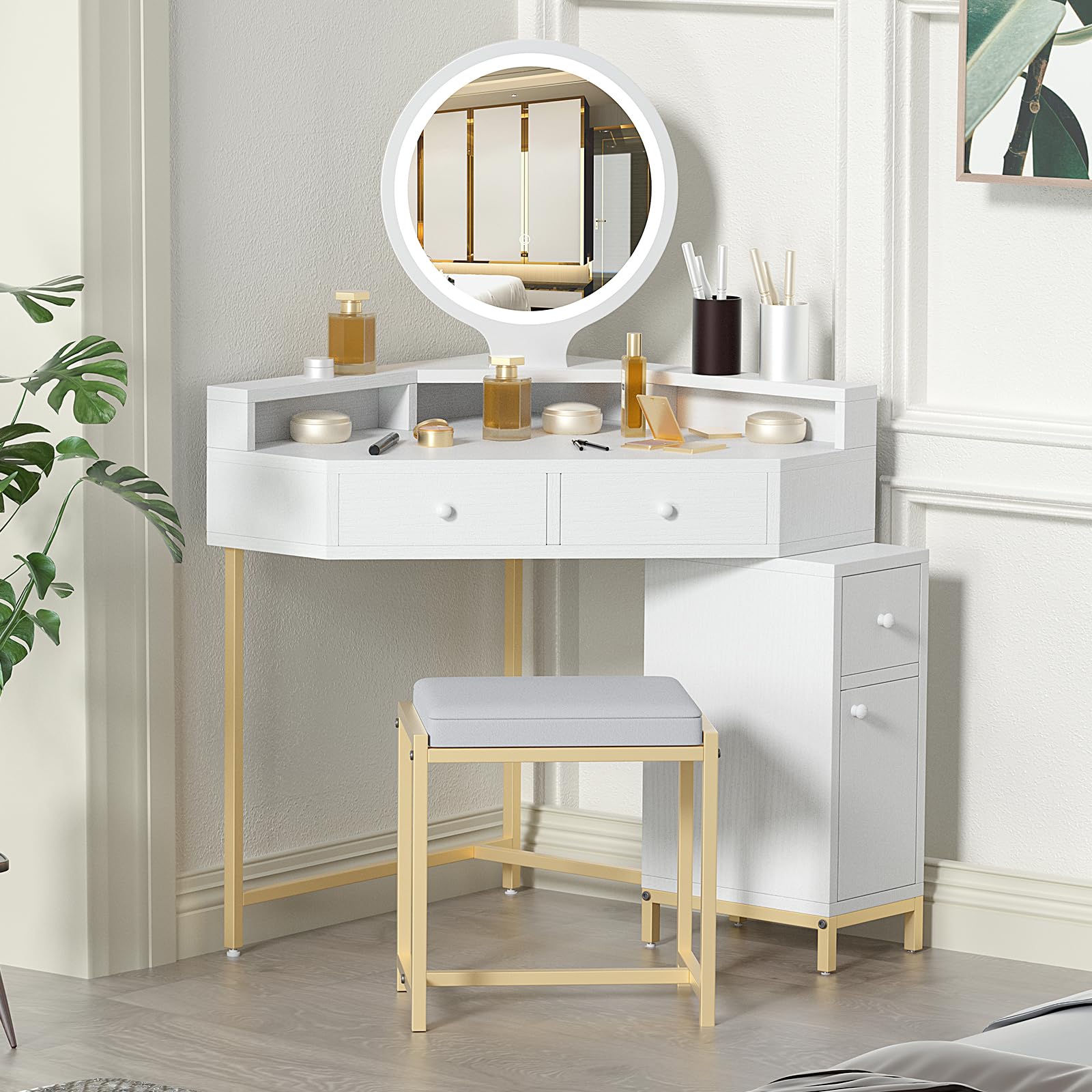 Mua Visionwards Corner Makeup Vanity Set with Lights and Mirror, Makeup ...