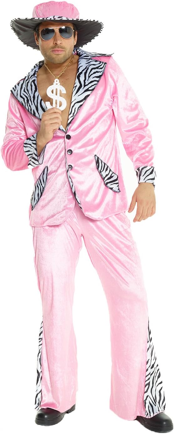 Morph Mens Pimp Daddy Costume Pink Velvet Suit For Bachelor Stag Party ...