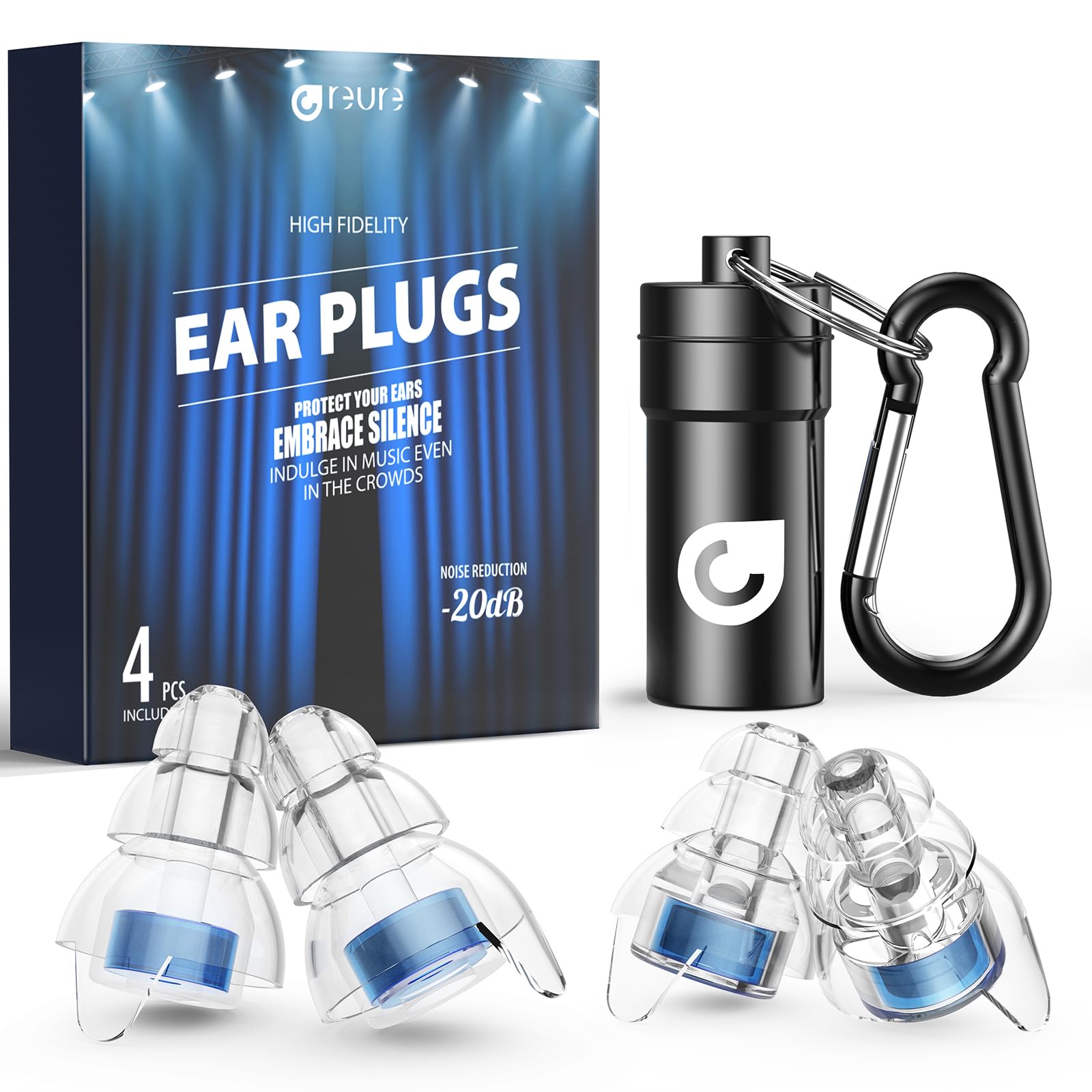 Reure High Fidelity Concert Ear Plugs, Noise Cancelling Silicone Ear ...