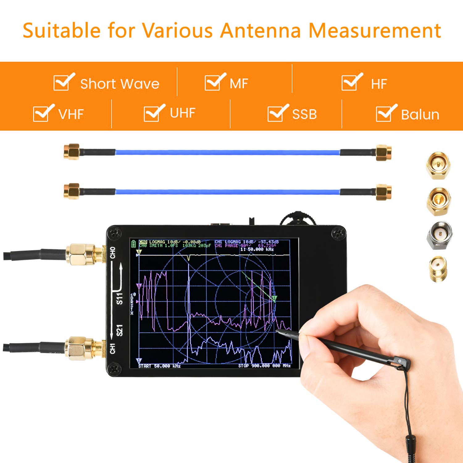Mua NanoVNA 10KHz-1.5Ghz Vector Network Analyzer Kit MF HF VHF UHF 2.8" Touch Screen Antenna ...