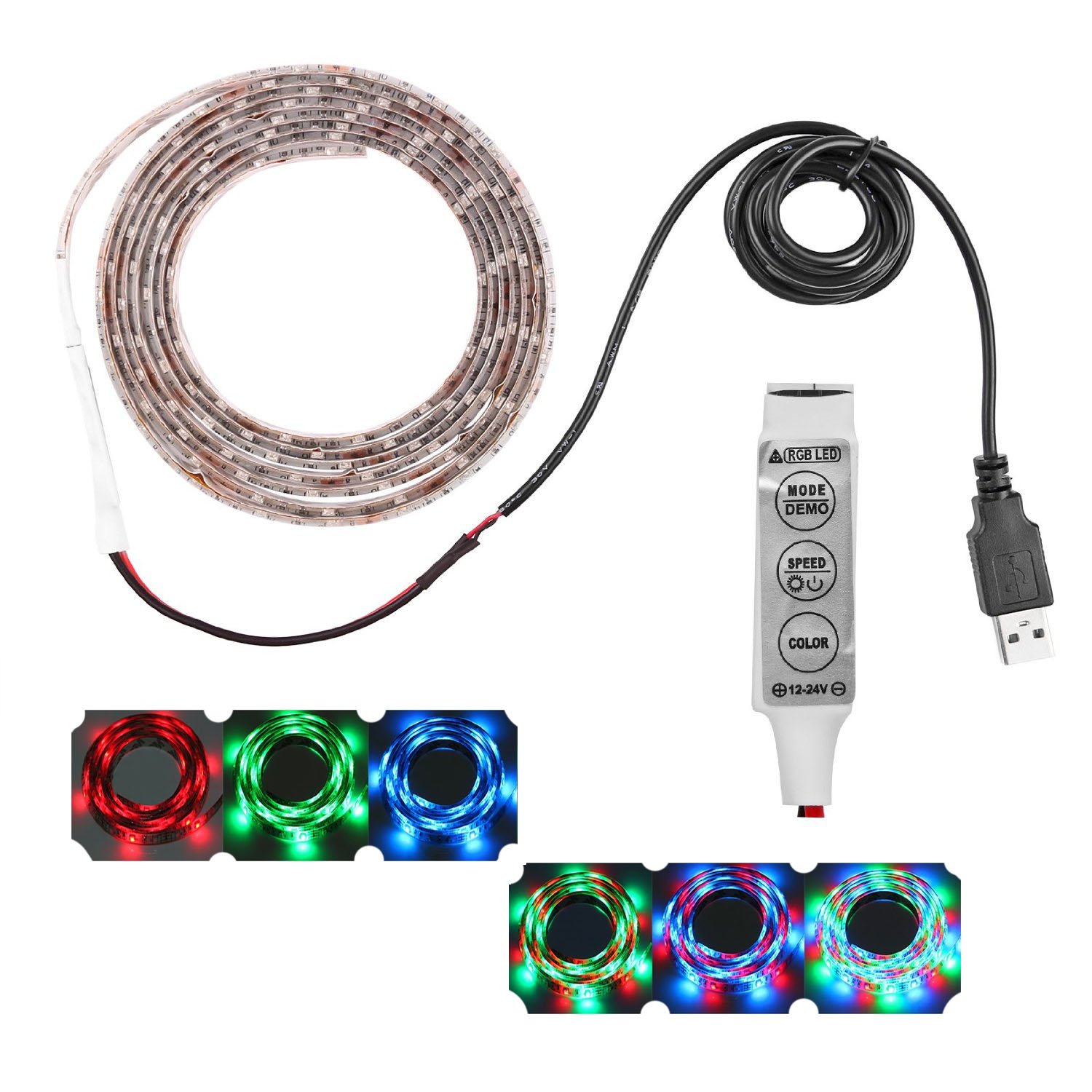 Lemonbest 2m 6.5ft 120leds Resin Flexible Color Changing USB LED Strip ...