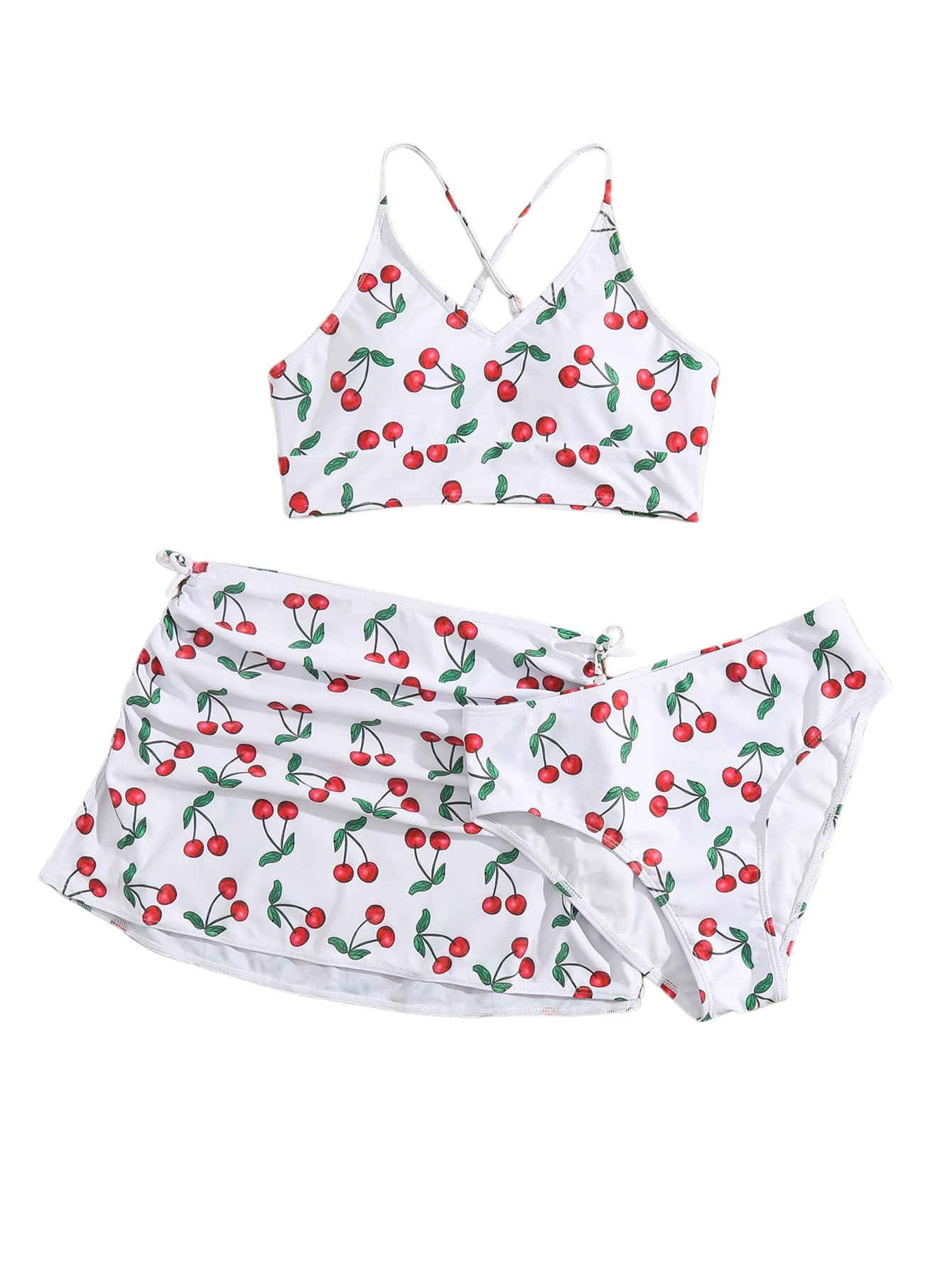 Floerns Girl's 3 Piece Swimsuit Cherry Print Cute Bikini Set with Cover ...