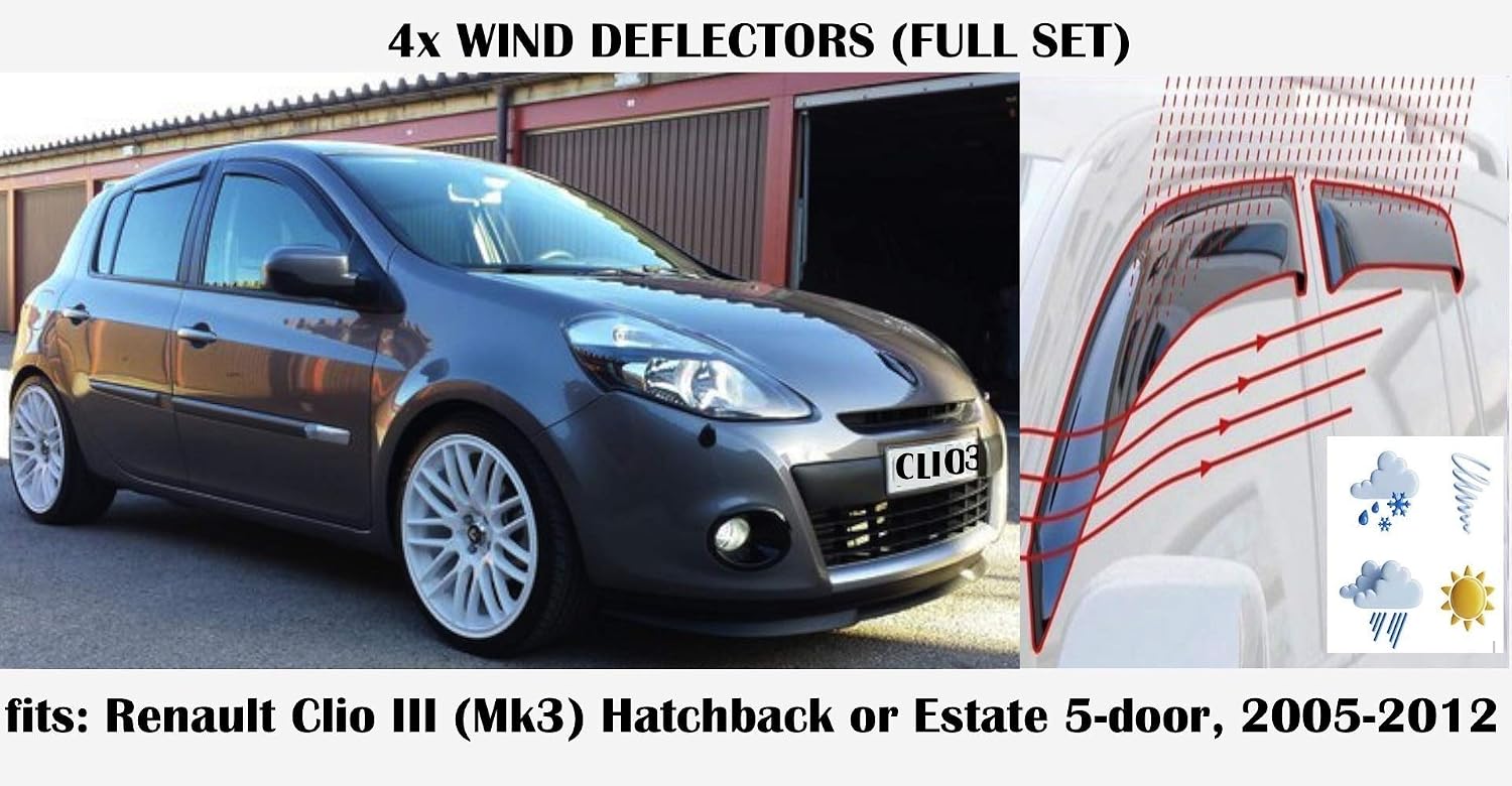 Set Of 4 Wind Deflectors IN-CHANNEL Type Compatible with RENAULT CLIO ...