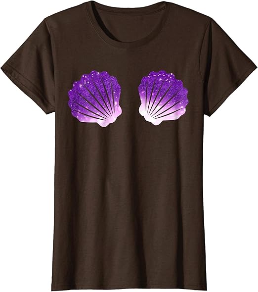 Amazon.com: Mermaid Sea Shell Bra T Shirt Galaxy Purple Seashell Shirts ...