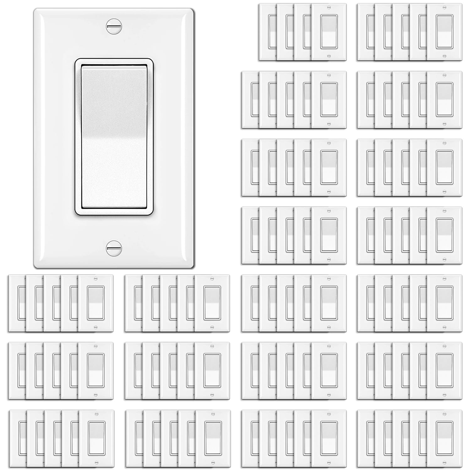 BESTTEN 100 Pack Single Pole Decorator Wall Light Switch with Wall ...