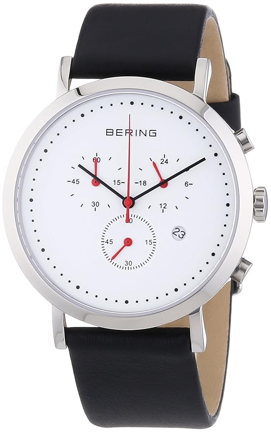 Bering Time Men's Quartz Watch with White Dial Chronograph Display and ...