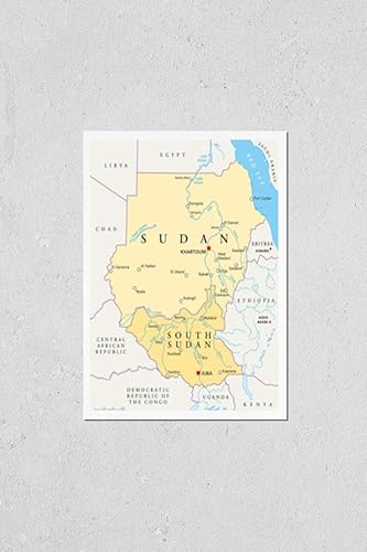 Wall Art Poster Print of Sudan and South Sudan Political Map With ...