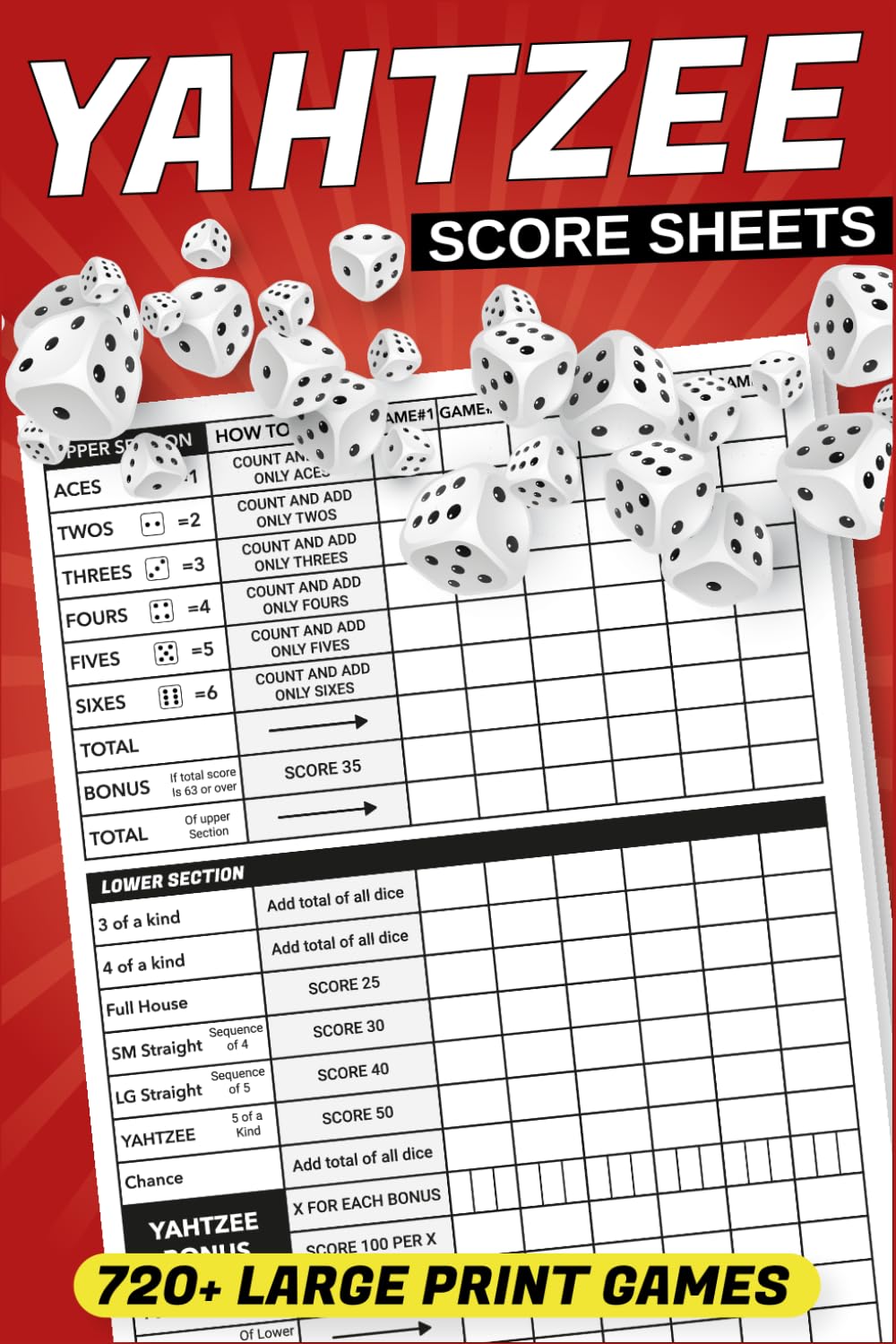 Yahtzee Score Sheets: 720+ Score Games for Scorekeeping, Yahtzee Score Pads, 6 X 9 Large Print ...