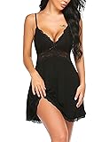 Ekouaer Nightgowns Womens Sexy Lace Modal Sleepshirts V-Neck Chemises Pajama Dress Full Slip ...