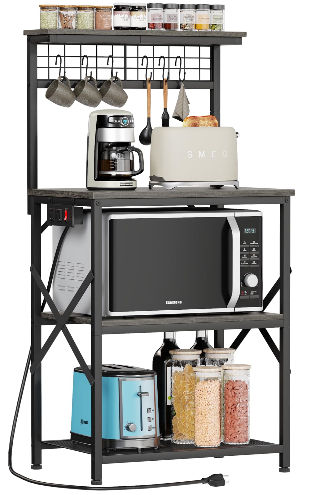 Furologee Kitchen Bakers Rack with Power Outlet, Coffee Bar Station with Storage 4 Tiers ...