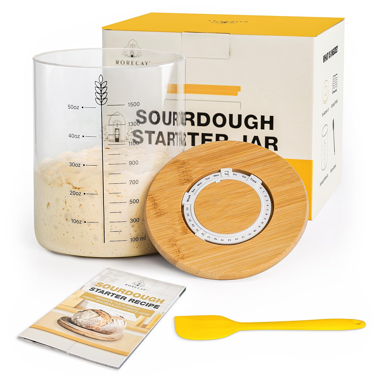 rorecay Sourdough Starter Kit with Time Keeper, 50oz High Borosilicate ...