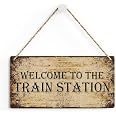 Amazon.com: SENJIAN Rustic Train Station Wood Decor Sign, Retro Welcome ...