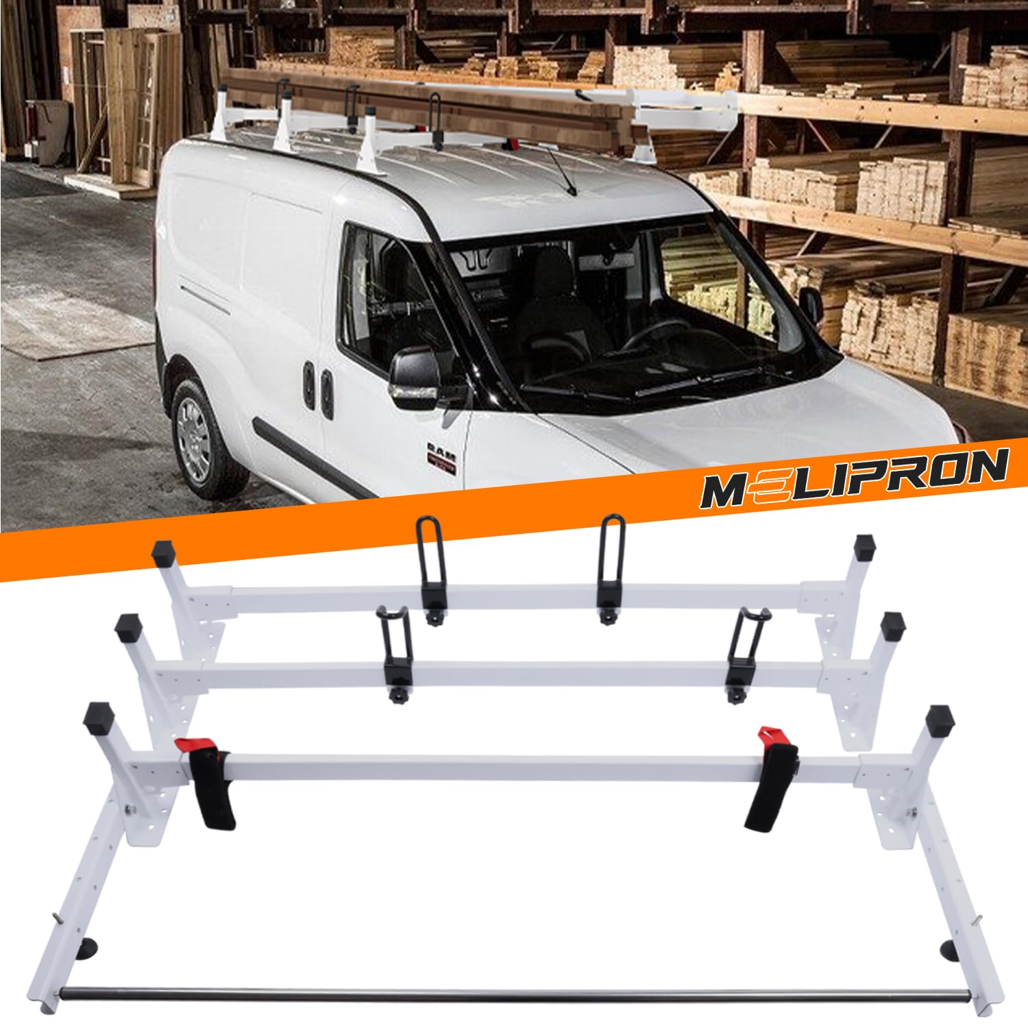 MELIPRON Cargo Van Roof Ladder Rack with Rear Cargo Roller Fit for RAM ...