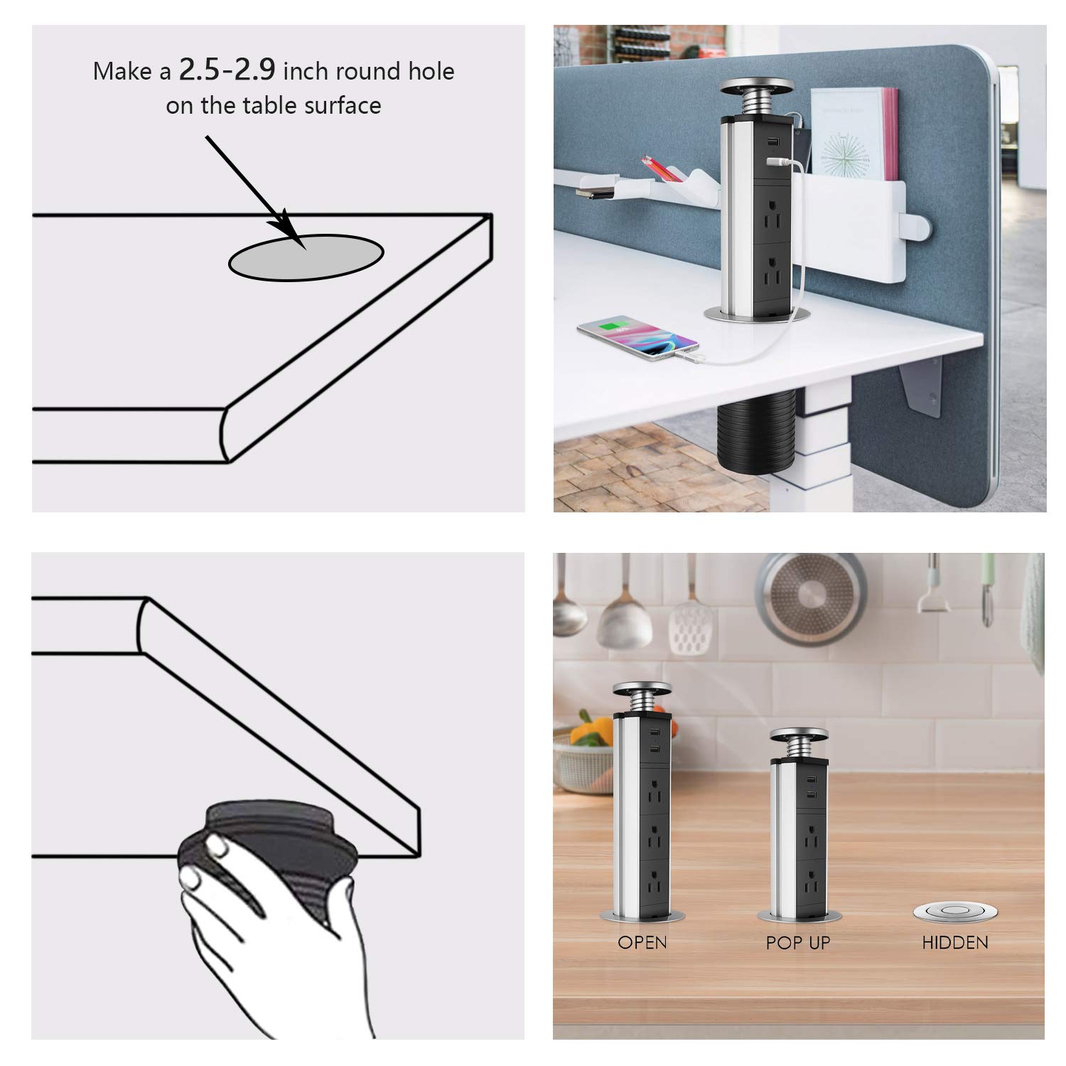 Mua Pop Up Outlet for Kitchen Countertop,2.5" Hole Size Grommet Power ...