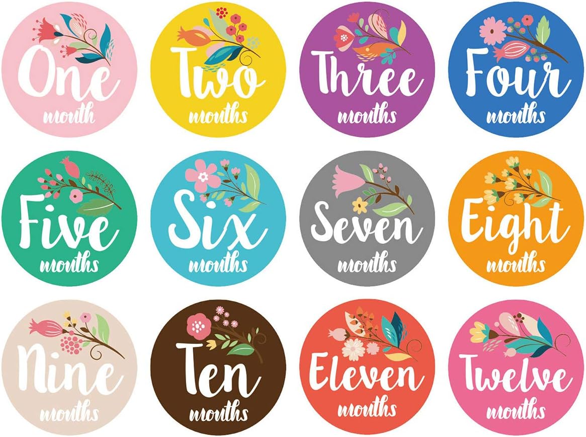 Camidy Baby Monthly Milestone Stickers,1 to 12 Month Floral Sticker for ...