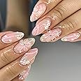 Amazon.com: RUOKEXIN Almond Press on Nails Medium Fake Nails Pink Ombre False Nails with 3D ...