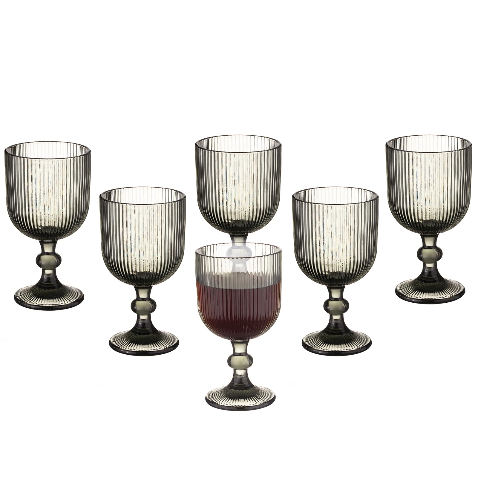 Vintage Wine Glasses Set of 6, 11 Ounces Colored Glass Water Goblets ...