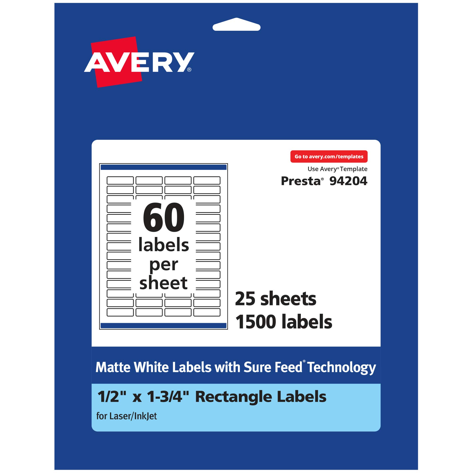 Mua Avery Matte White Rectangle Labels, Sure Feed Technology, 0.5" x 1. ...