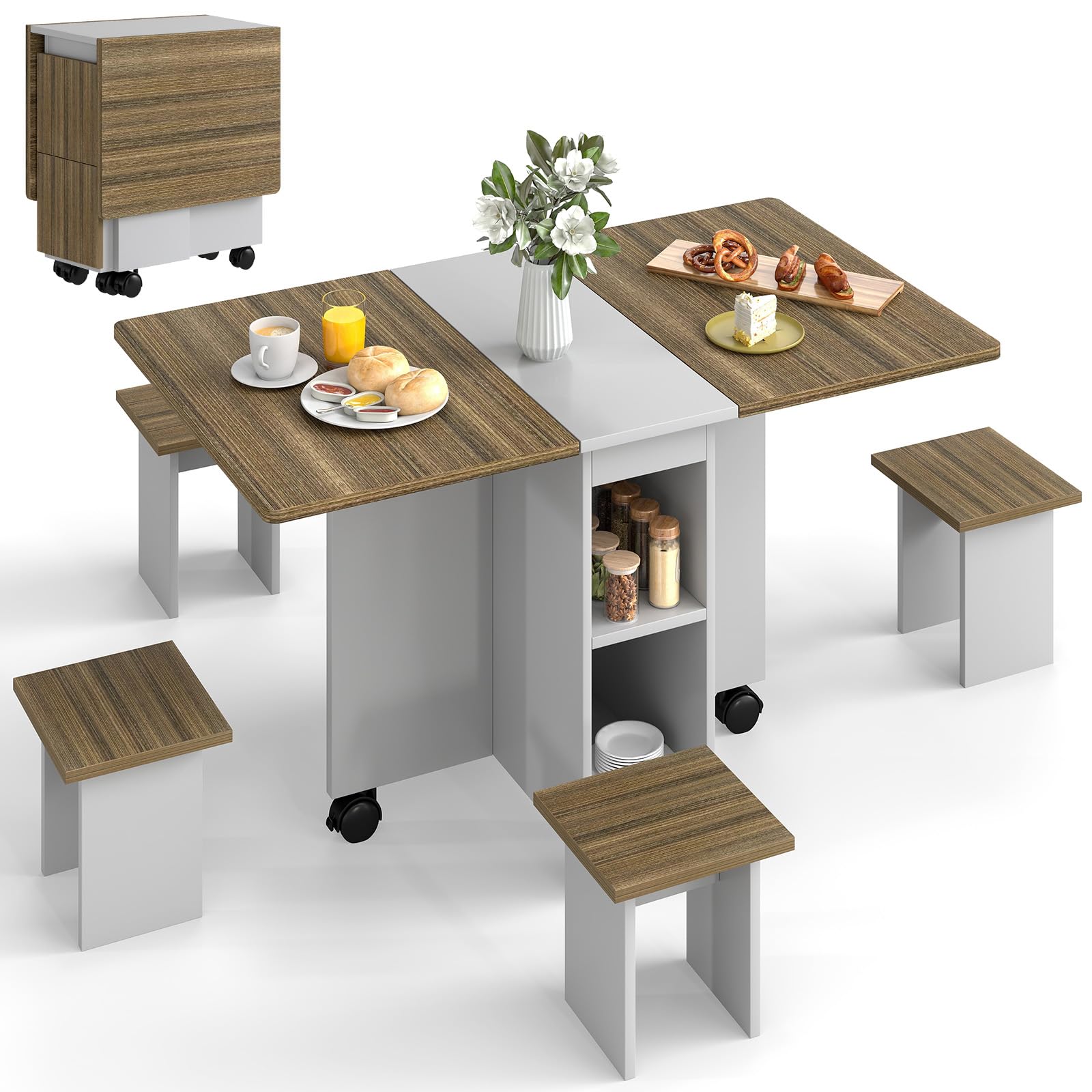 TABLE ONLY*** Zevemomo Folding Dining Table, Space-Saving Extendable ...