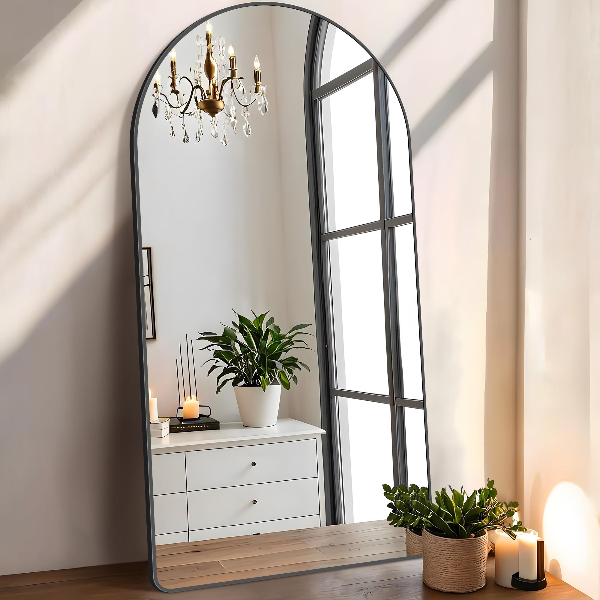 FORBATH Arched Mirror 24x48 Inch, Black Arched Mirror Wall Mounted ...