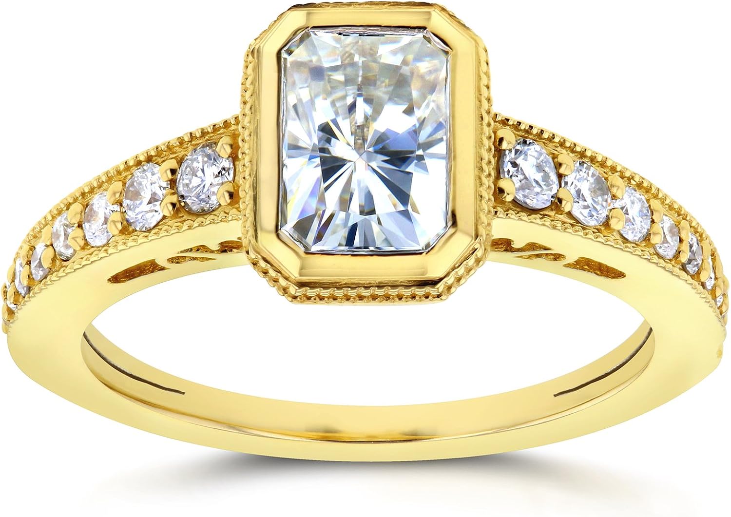 Antique Radiant Moissanite Bezel & Diamond Engagement Ring 1 1/2 CTW in ...