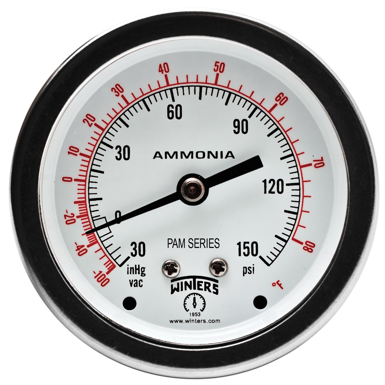Winters PAM Series Stainless Steel Ammonia Pressure Gauge, 30" Hg Vacuum-0-150 psi/f, 2-1/2 ...