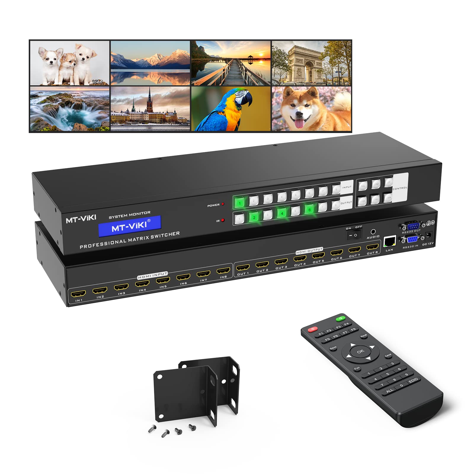 MT-VIKI 4K HDMI Matrix Switch 4X4 w/Web GUI & 3.5mm Stereo Audio w/IR Remote, 4K@30Hz, Rack ...