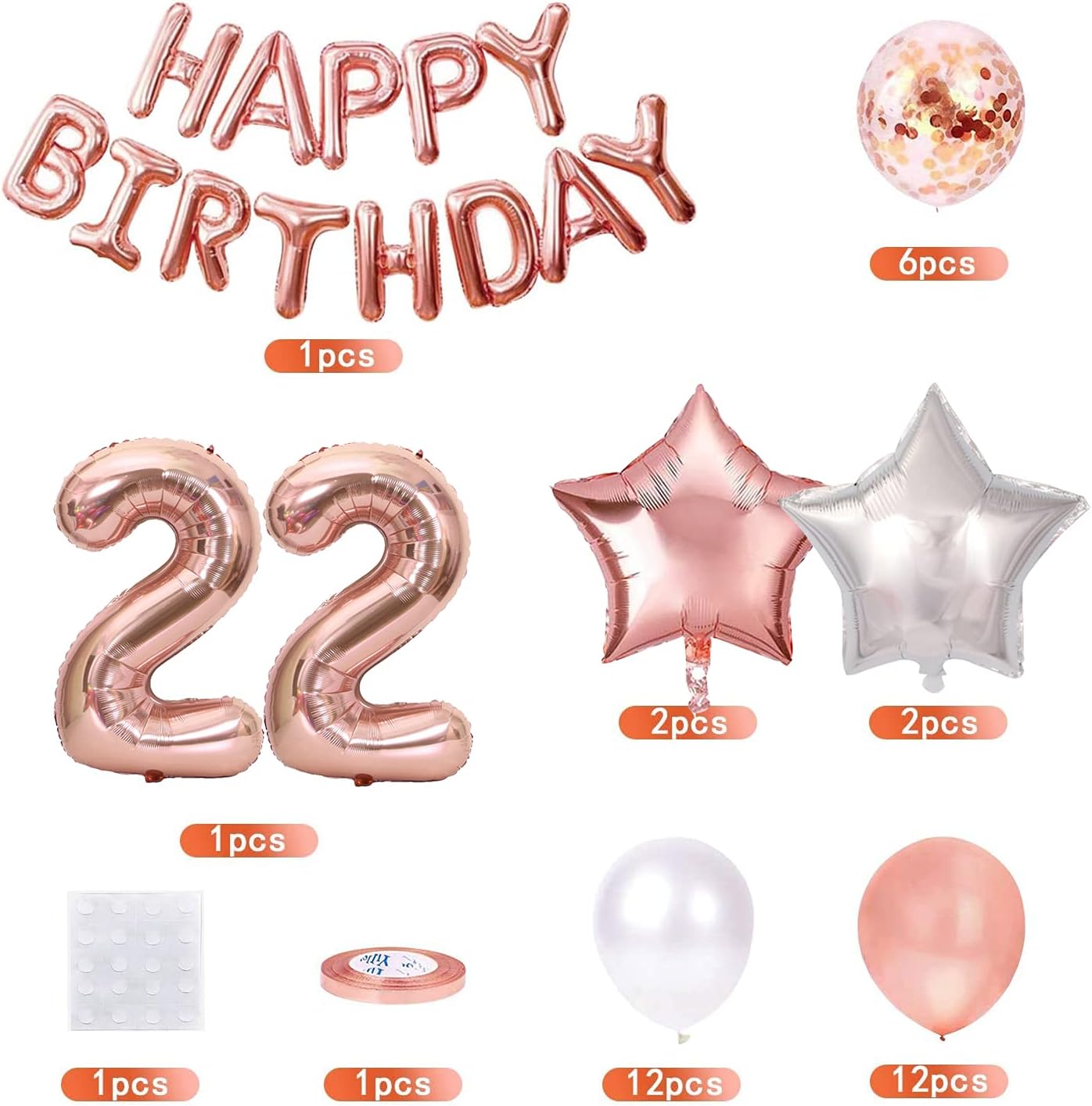 22nd Birthday Party Decoration, Number 22 Birthday Balloons, Happy ...