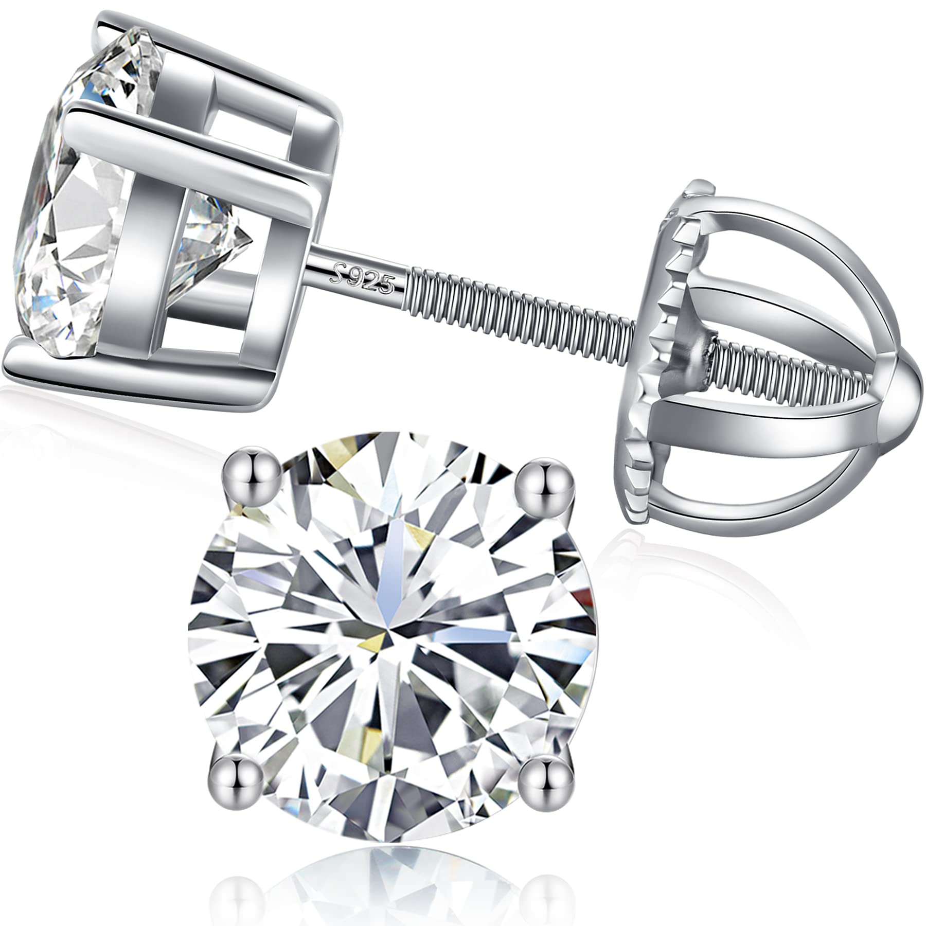 Stud Earrings Screw Back Diamond Studs Screw Back Cubic Zirconia ...