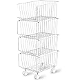 Amazon.com: 4 Tiers Stackable Rolling Bin Basket with Lockable Casters ...