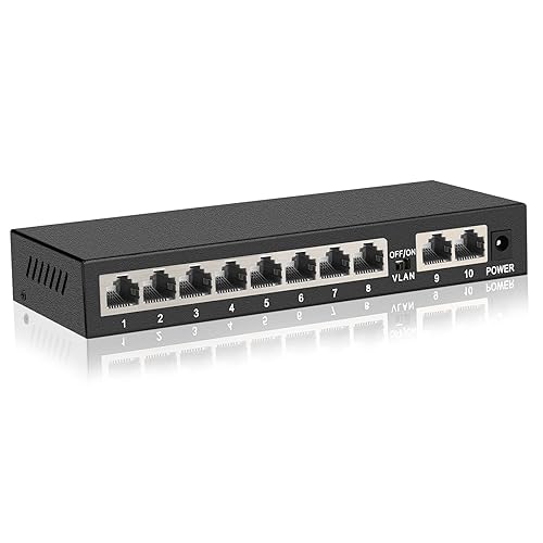 10 Port Gigabit Switch, 8 Gigabit Ports + 2 Gigabit Uplink Ports ...
