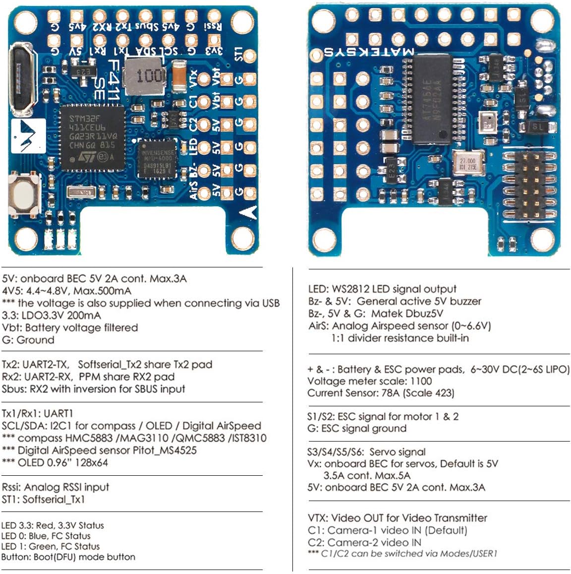 Matek Flight Controller F411-WSE STM32F411CEU6 Flight Controller Built-in OSD BEC Current Sensor ...