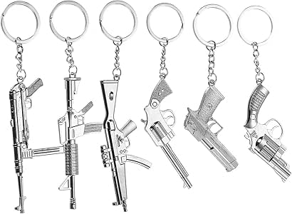 Amazon.com: Gun Keychain - 6-Pack Metal Weapon Key Rings Pendant for ...