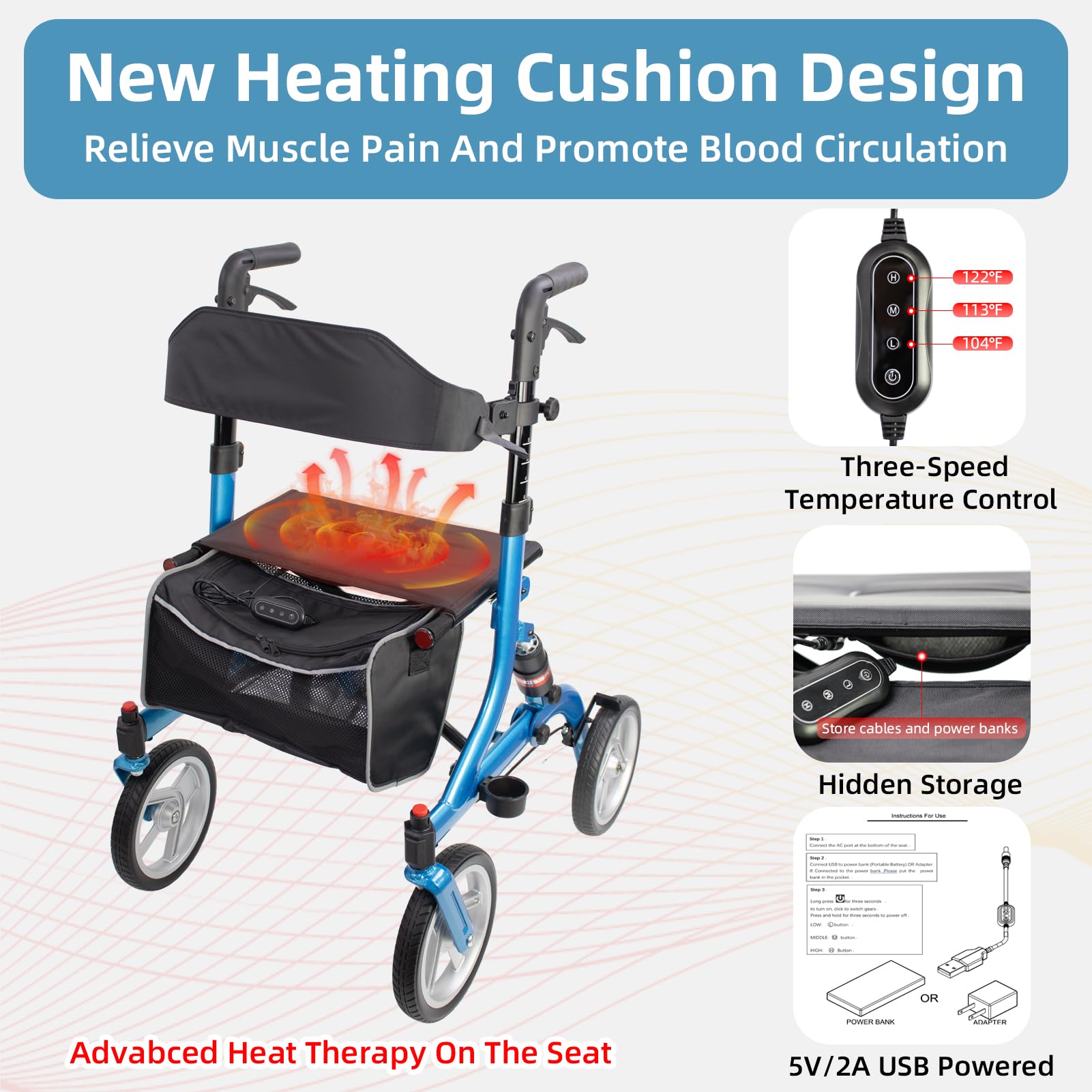 Mua Rollator Walkers for Seniors-Folding Rollator with Seat and 10-inch ...