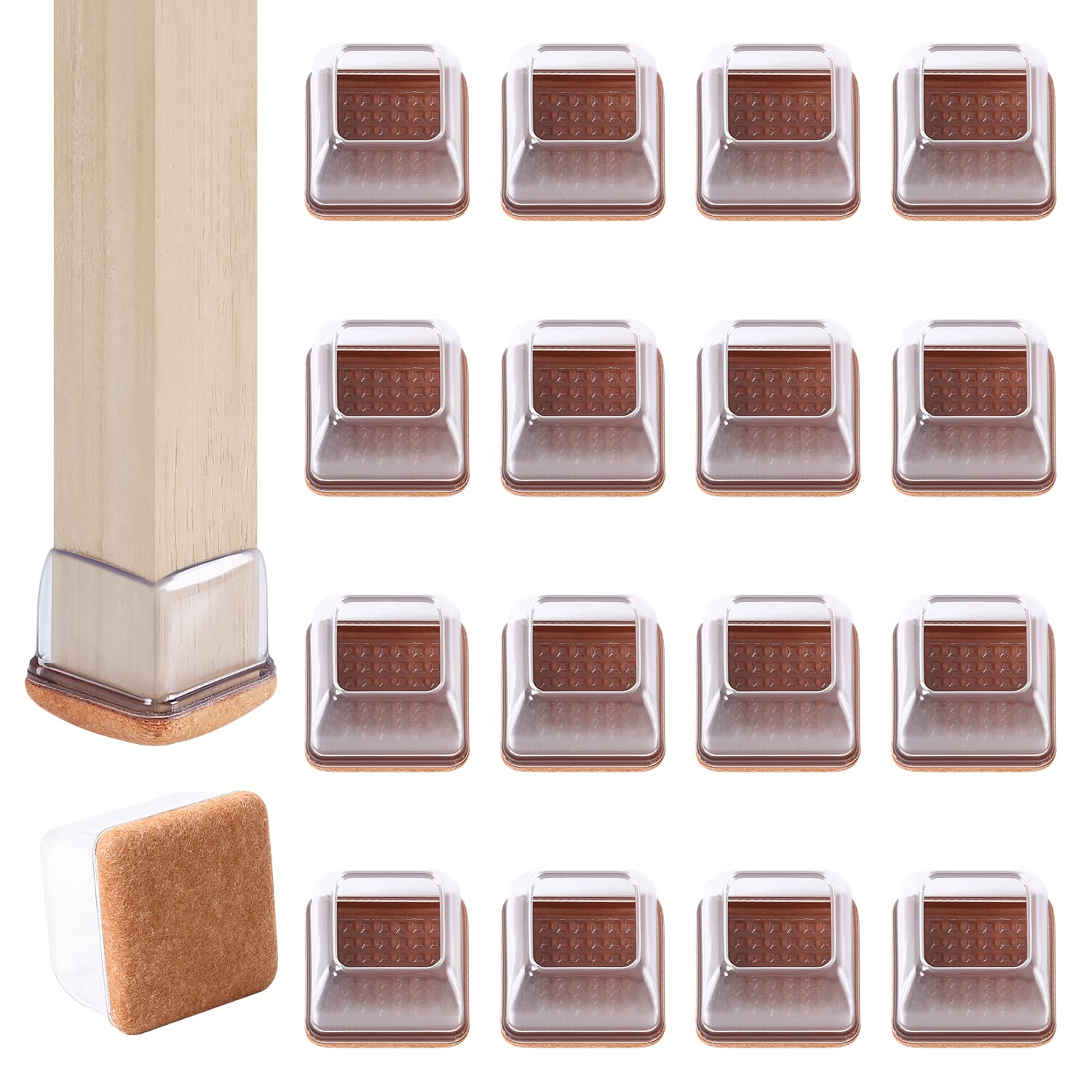 Ezprotekt 32 Pcs Square Clear Chair Leg Floor Protectors for Hardwood ...