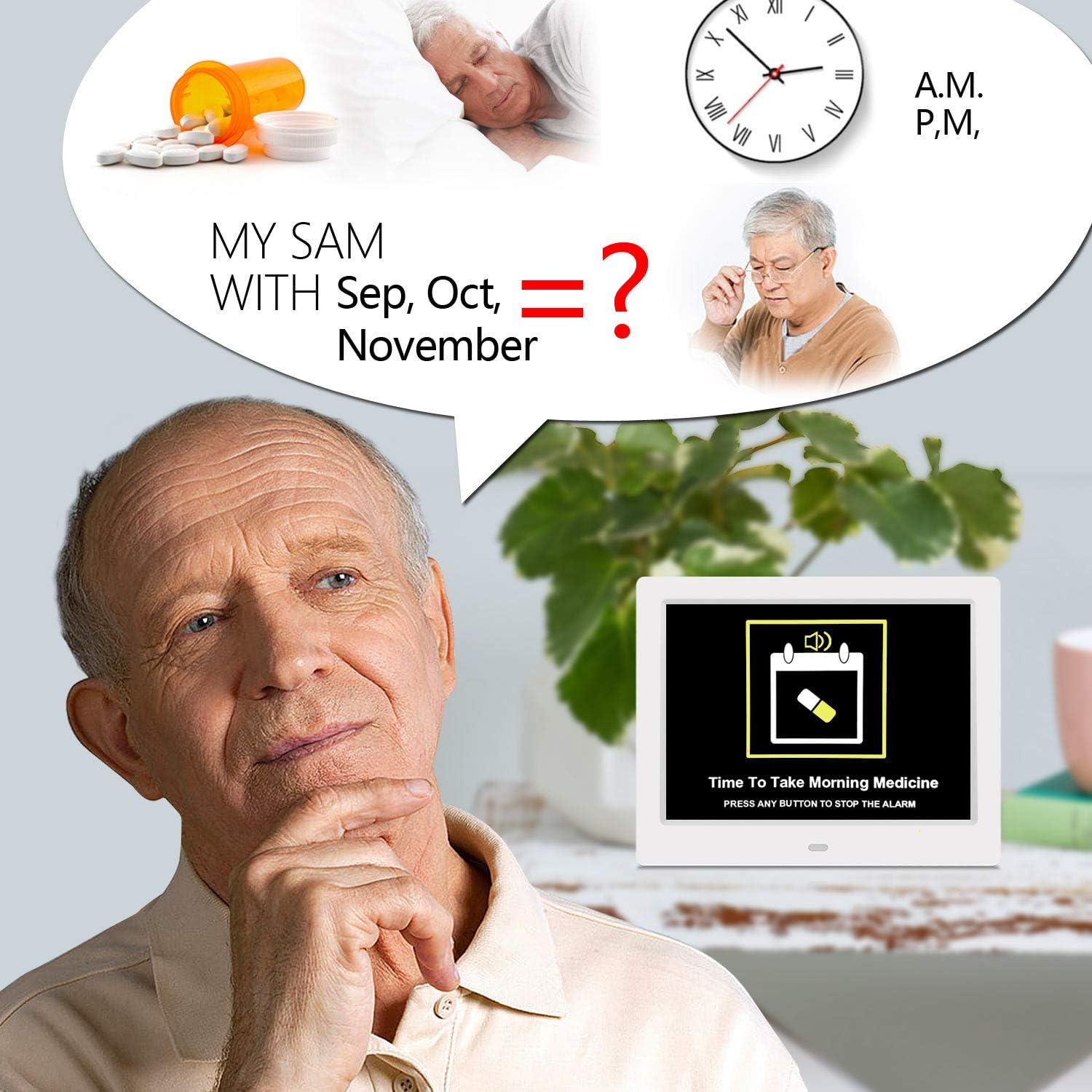 SSA 8 Inch Digital Alarm Clock, Digital Calendar Day Clock for Dementia ...