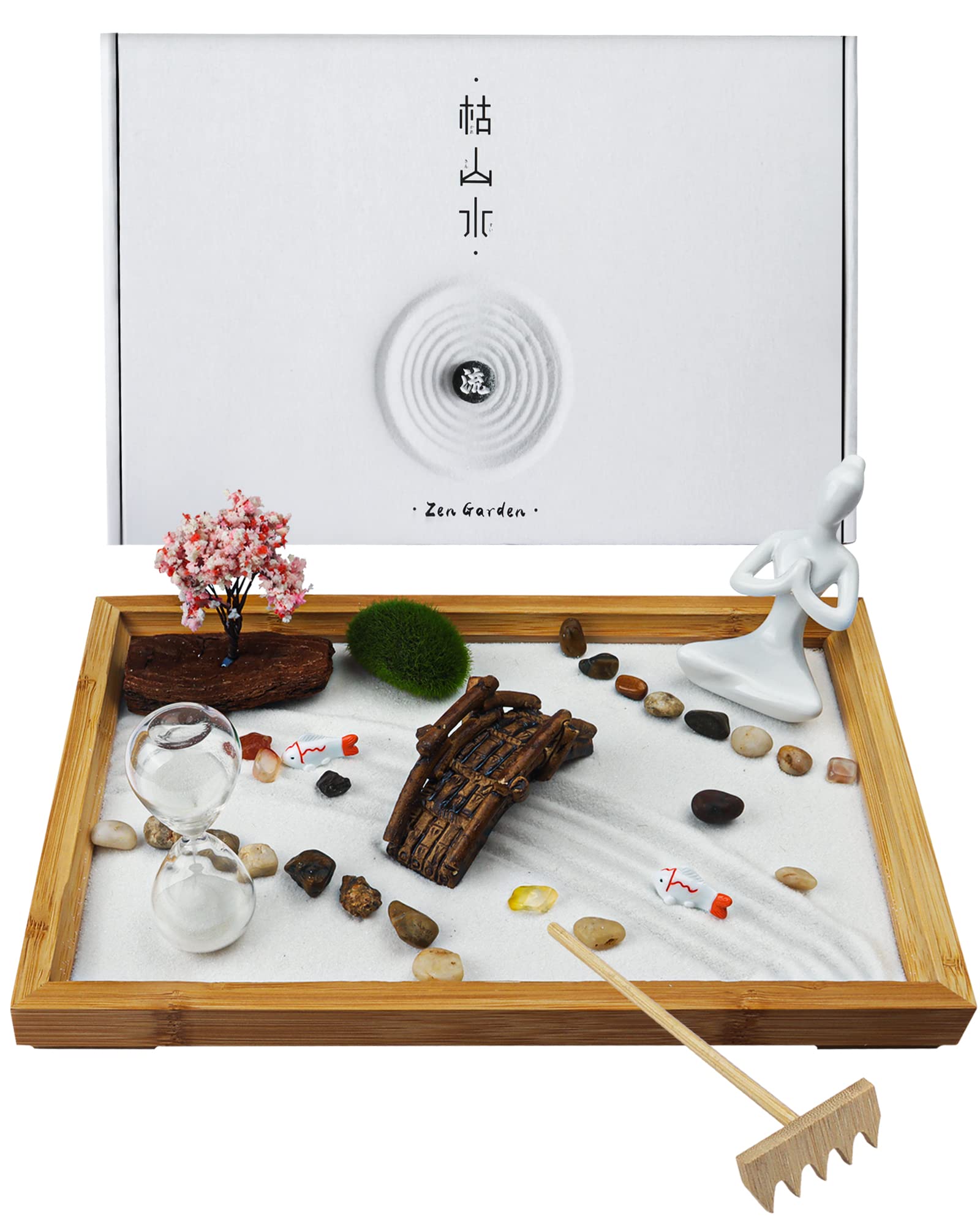 Melonva Japanese Zen Garden for Desk - Life Flows 12" x 8" Desktop Mini ...