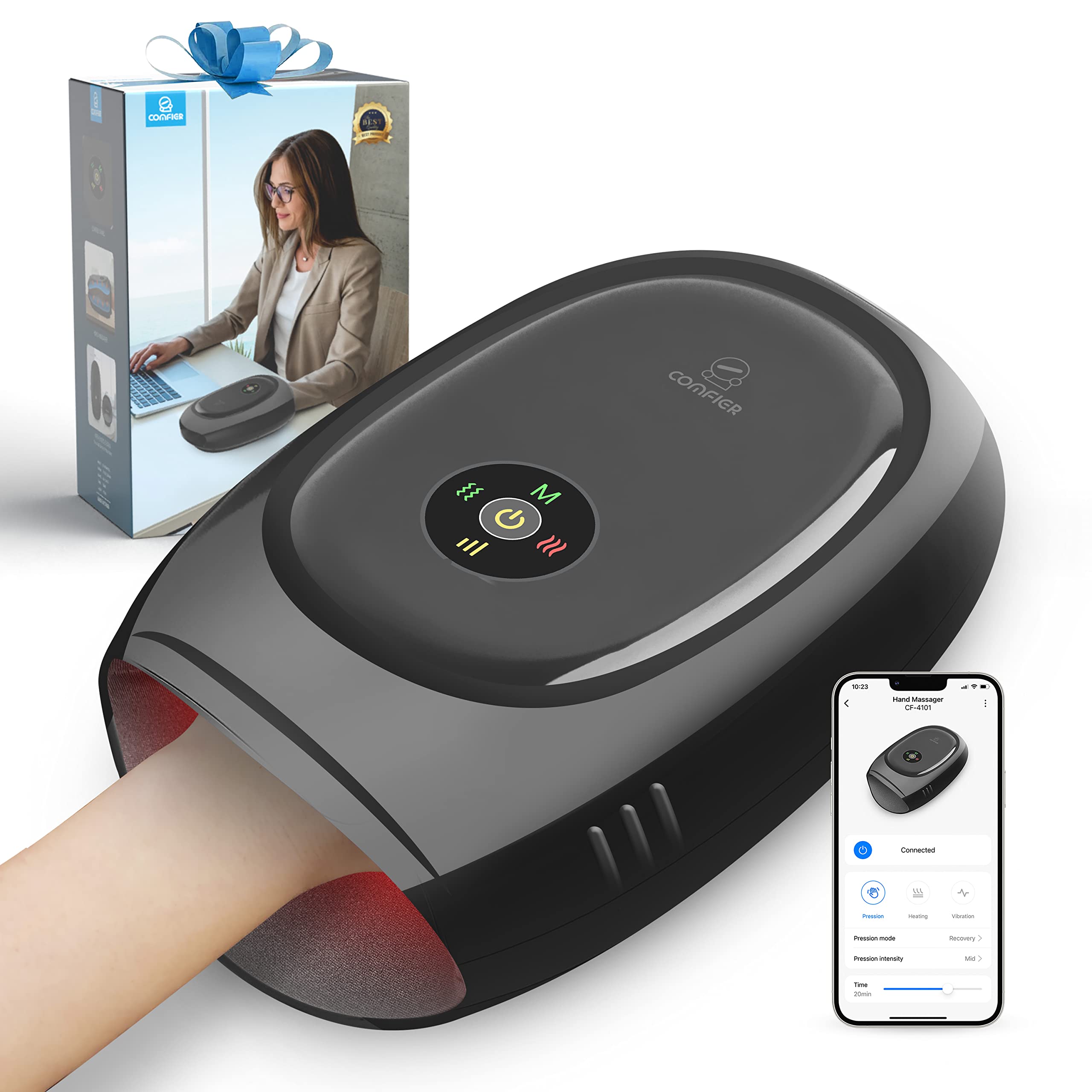 COMFIER Smart Hand Massager Machine,APP Control,Hand Massage with Heat ...