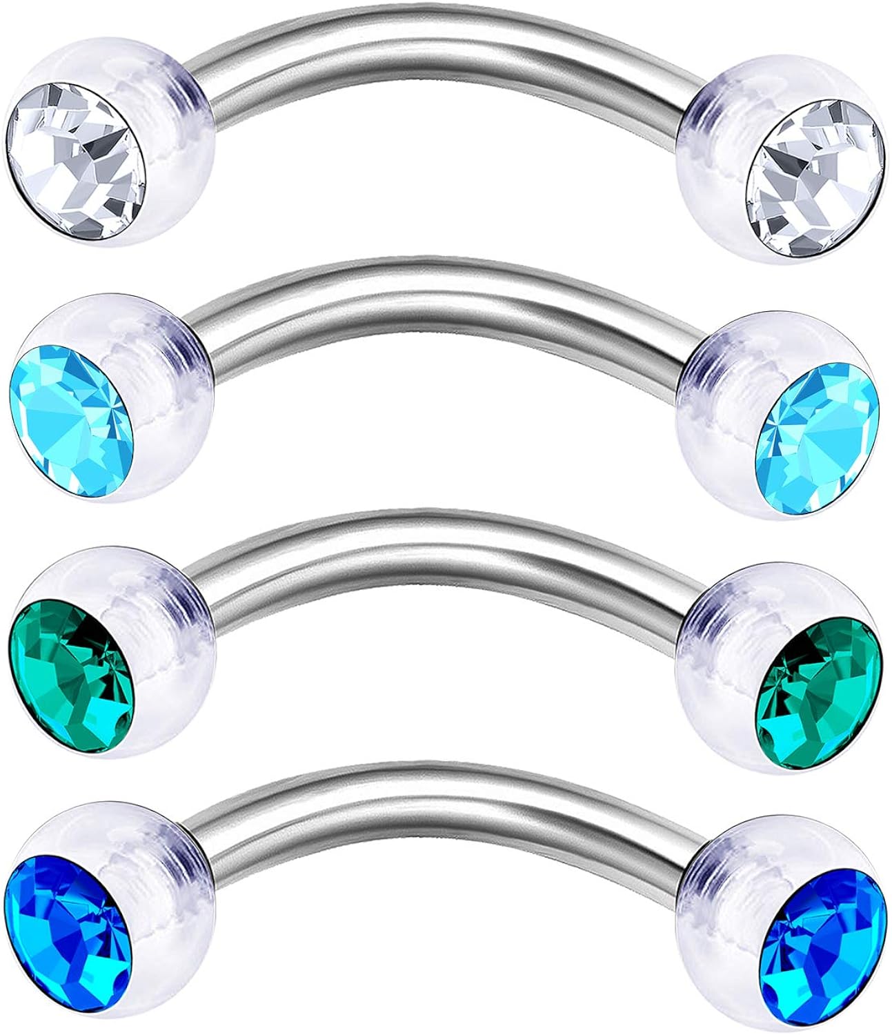 Amazon.com: 4Pcs Steel 5/16 8mm 14gauge Curved Barbell Piercing Jewelry ...
